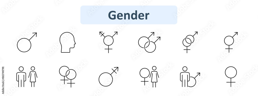 Gender set icon. Male, female, transgender, non-binary, intersex ...