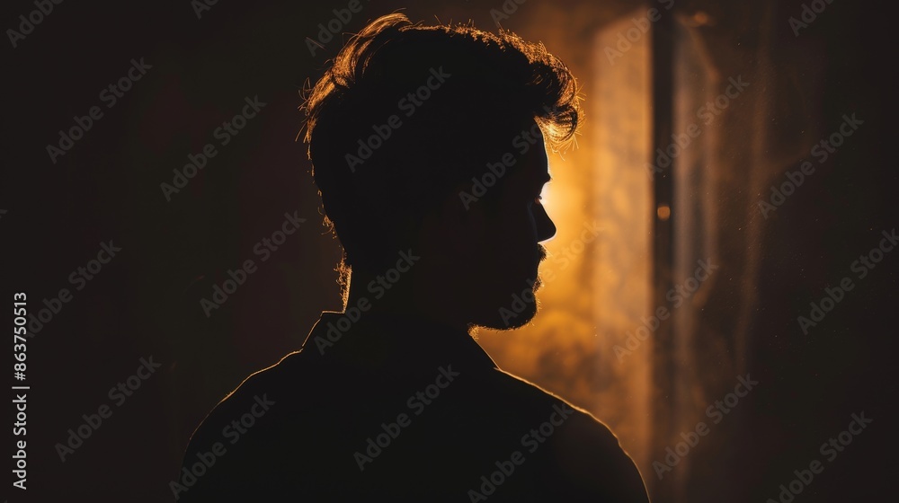 Dark silhouette of male figure with incognito profile, featuring a ...