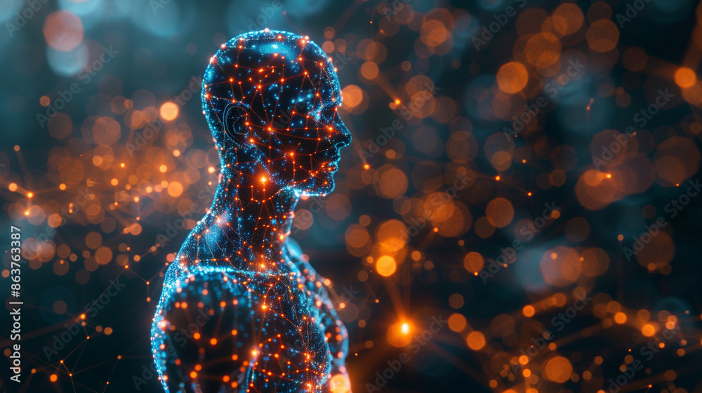 ภาพประกอบสต็อก Abstract digital human body shape from glowing particles ...
