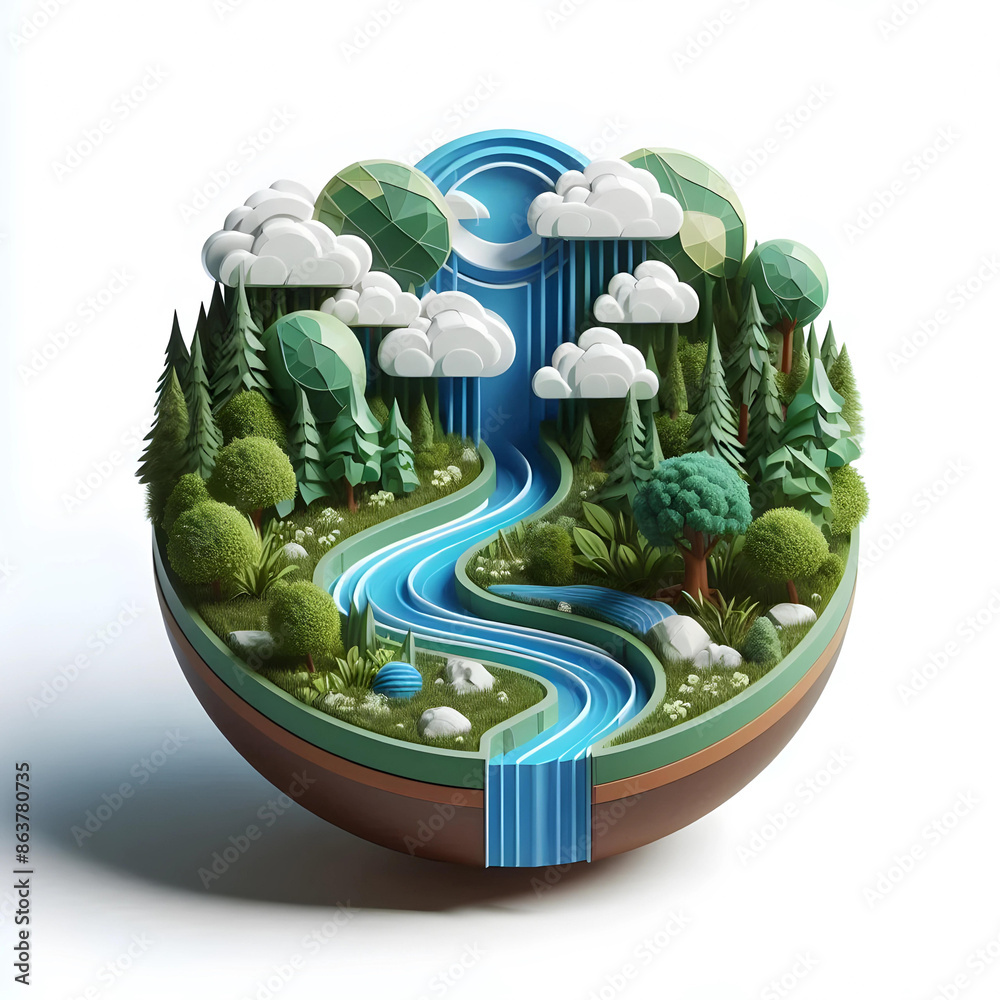 3D Illustration of Ecosystem Restoration with Natural Resources. Stock ...