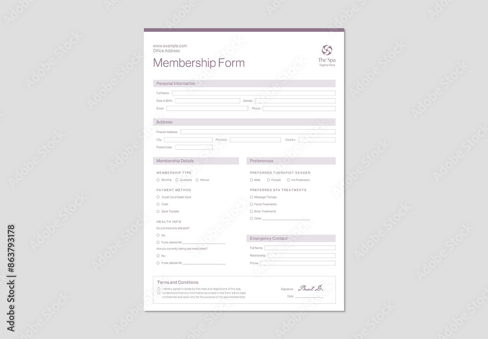 Member Registration Form Layout Stock Template | Adobe Stock