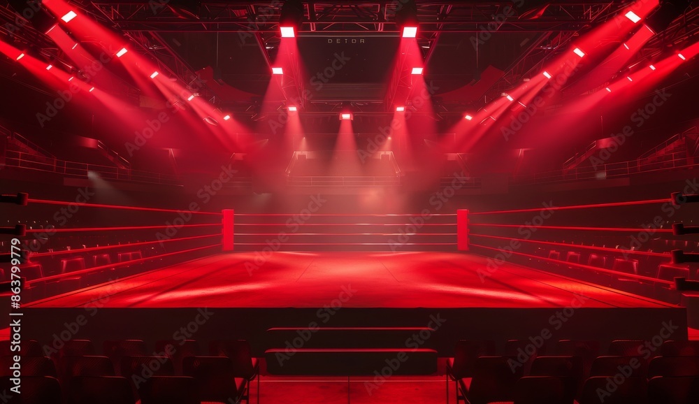 Boxing arena. Sport boxer fight stadium with spotlight. Professional ...