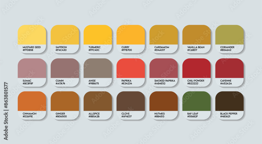 Spice Color Palette, Spice Color Guide Palette with Color Names ...