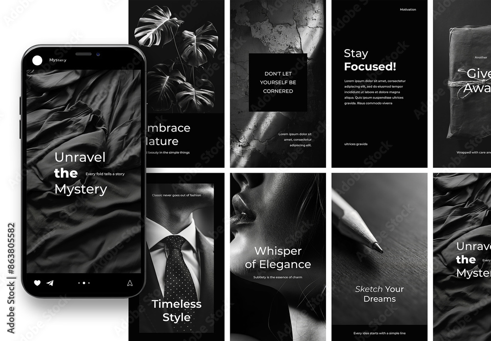 Vertical Monotone Style Social Media Posts With Themed Backgrounds and ...