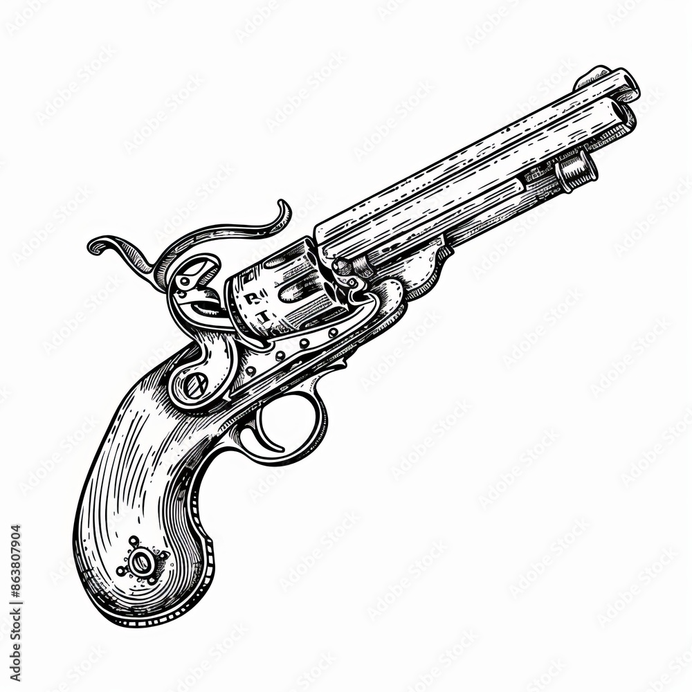 Isolated duel gun icon of Flintlock pistol musket revolver handgun with ...