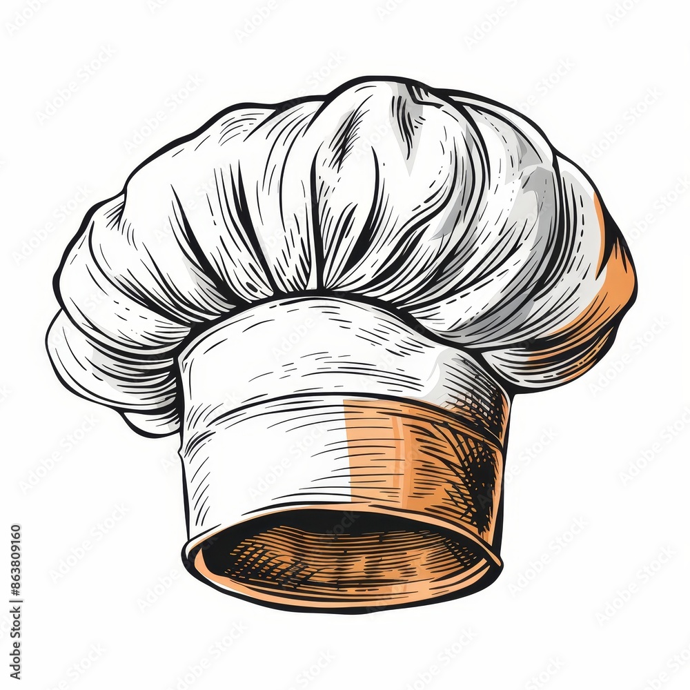 A white chef cook hat is drawn in a modern style from a hand drawn ...