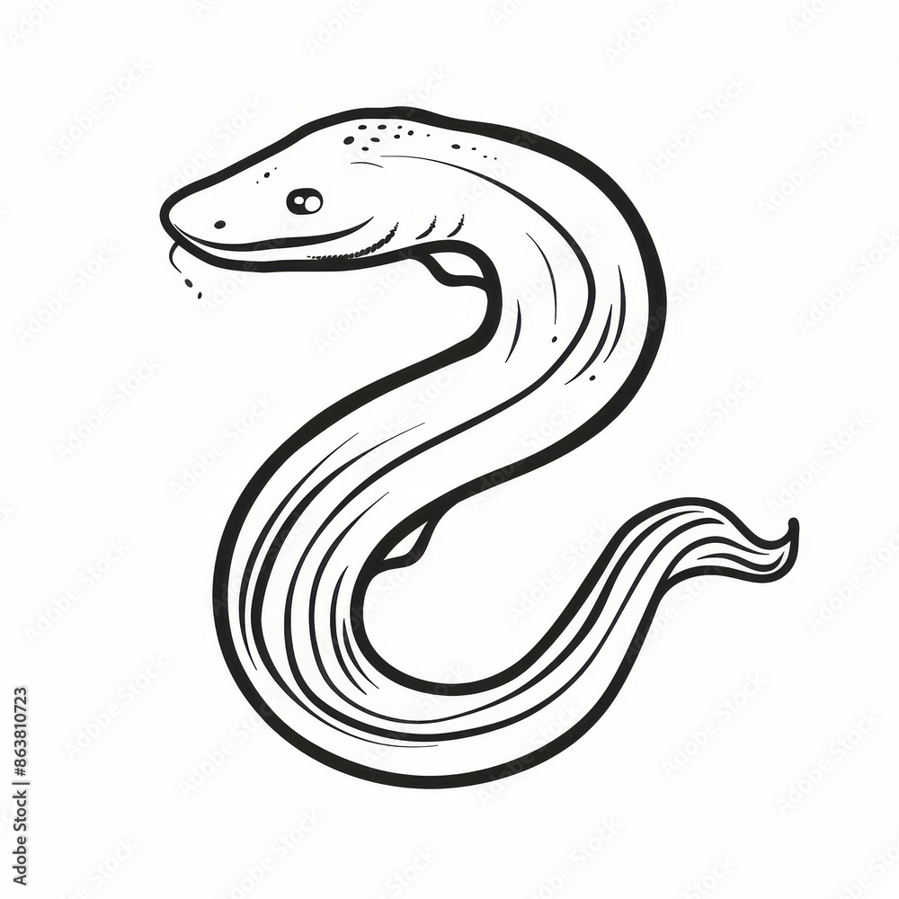 Isolated monochrome sketch icon of the tiger moray or gangtooth eel ...