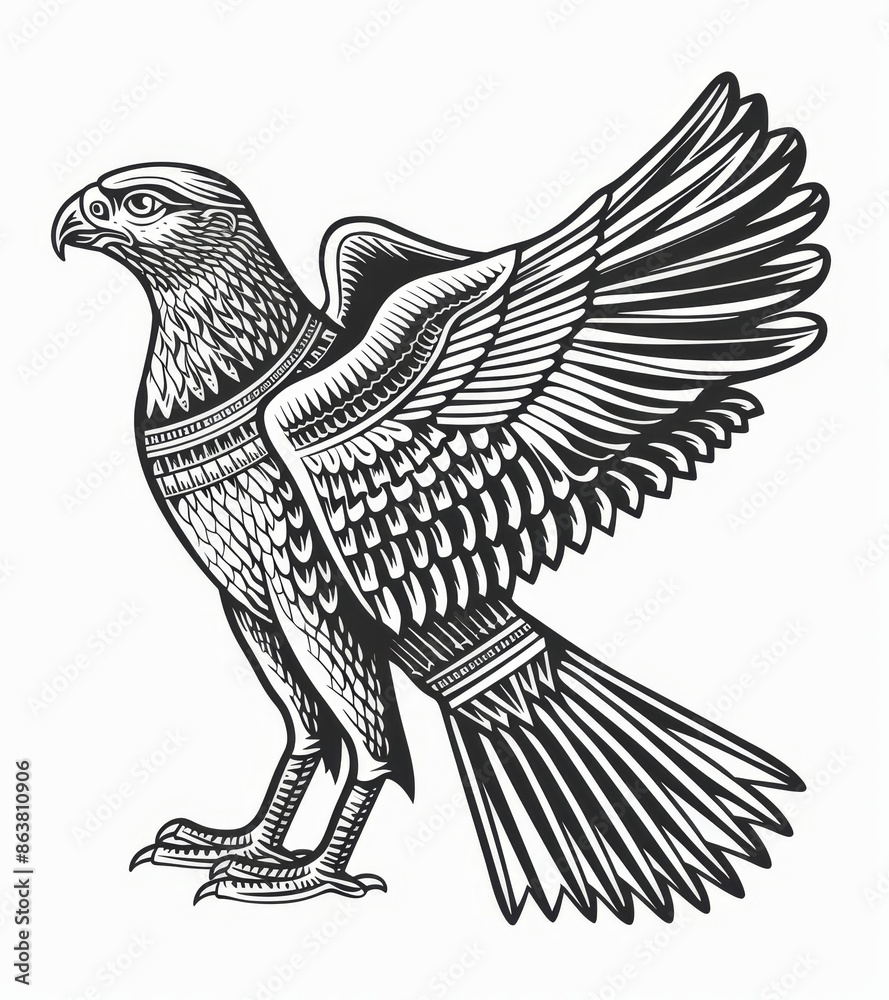Drawing of a Horus Falcon, a sacred Egyptian bird deity and a symbol of ...