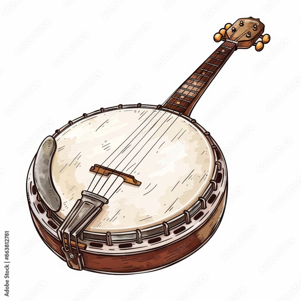 The banjo is an isolated retro musical instrument with three strings ...
