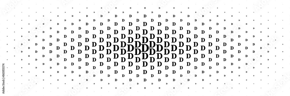 horizontal halftone of black capital letter d spreading from center for ...
