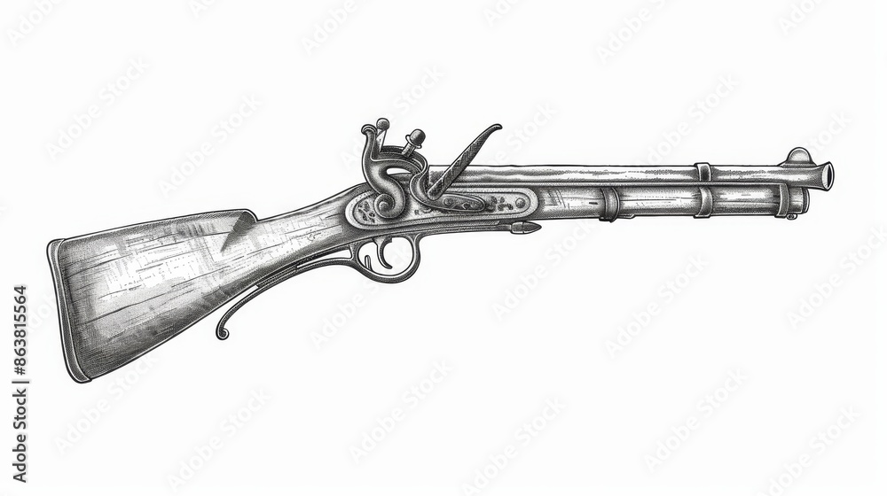 A monochrome sketch icon of a muzzle gun weapon of pirates, an old ...