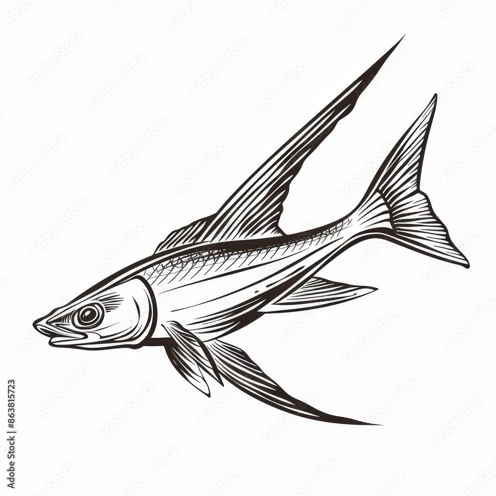 The strange marine animal with fins is a flying cod fish isolated in ...