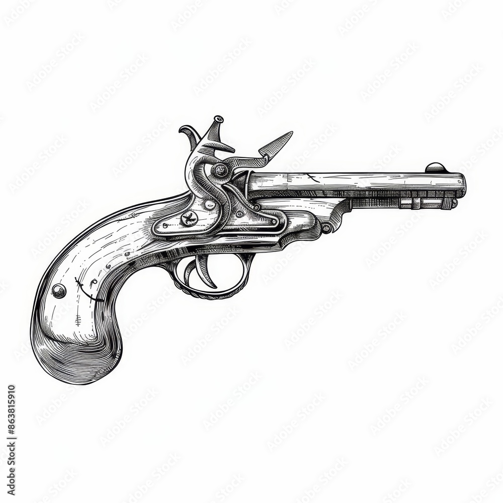 Gunnery arsenal object, monochrome sketch icon of medieval firearm ...