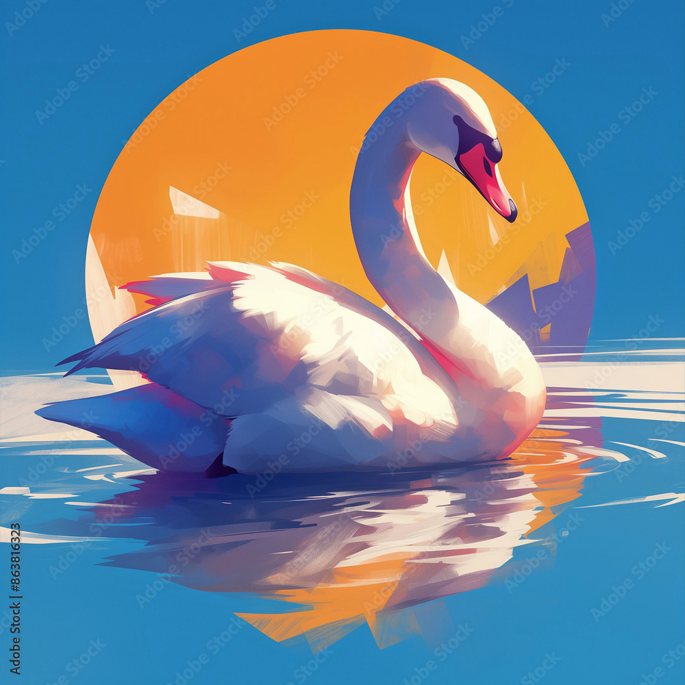 Swan bird concept poster illustration. Elegant swan bird sign badge for ...