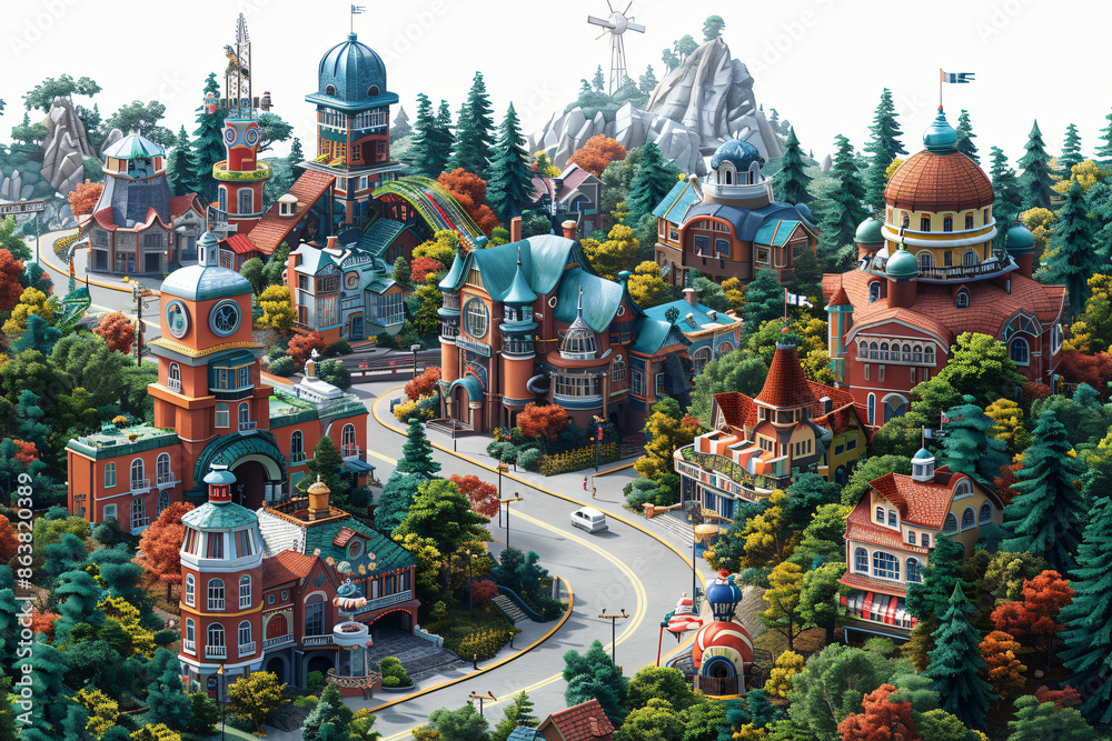 Huge game map, amusement park theme, sandbox scene, huge amusement park ...