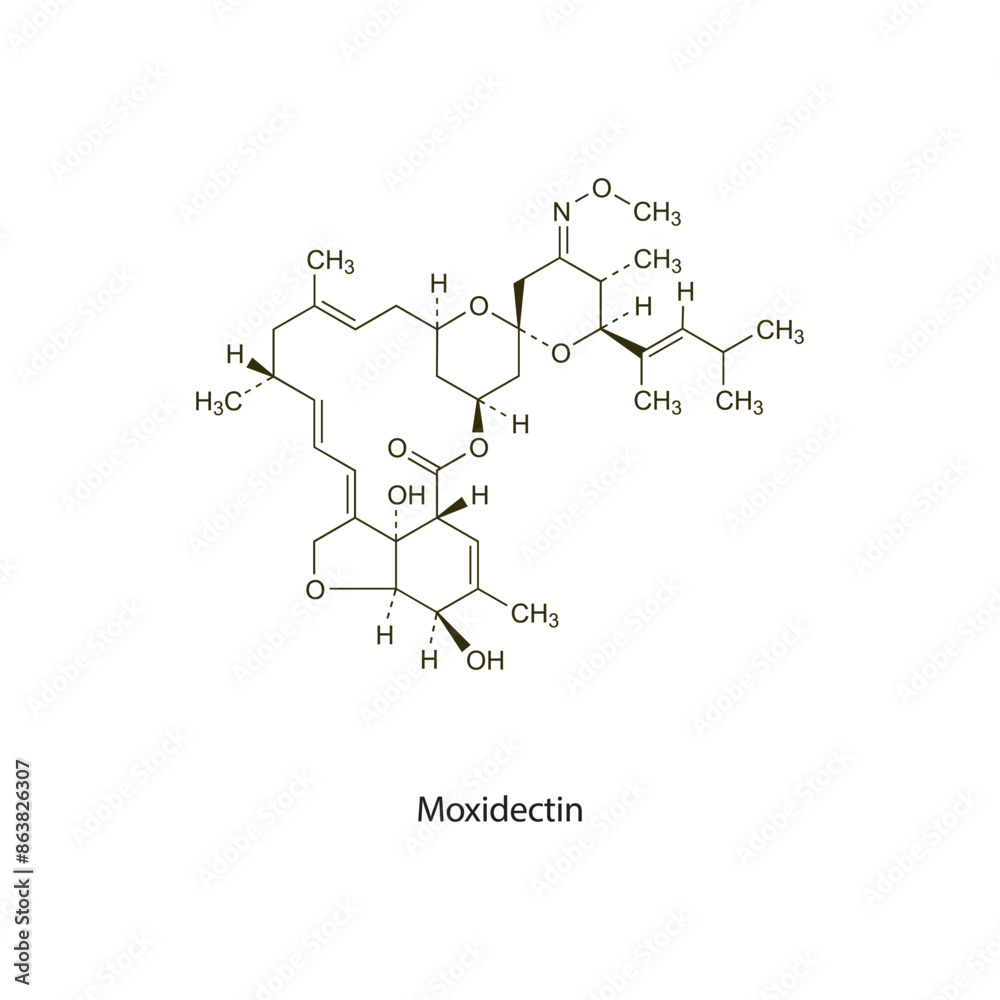 Moxidectin flat skeletal molecular structure Anthelmintic agent drug ...