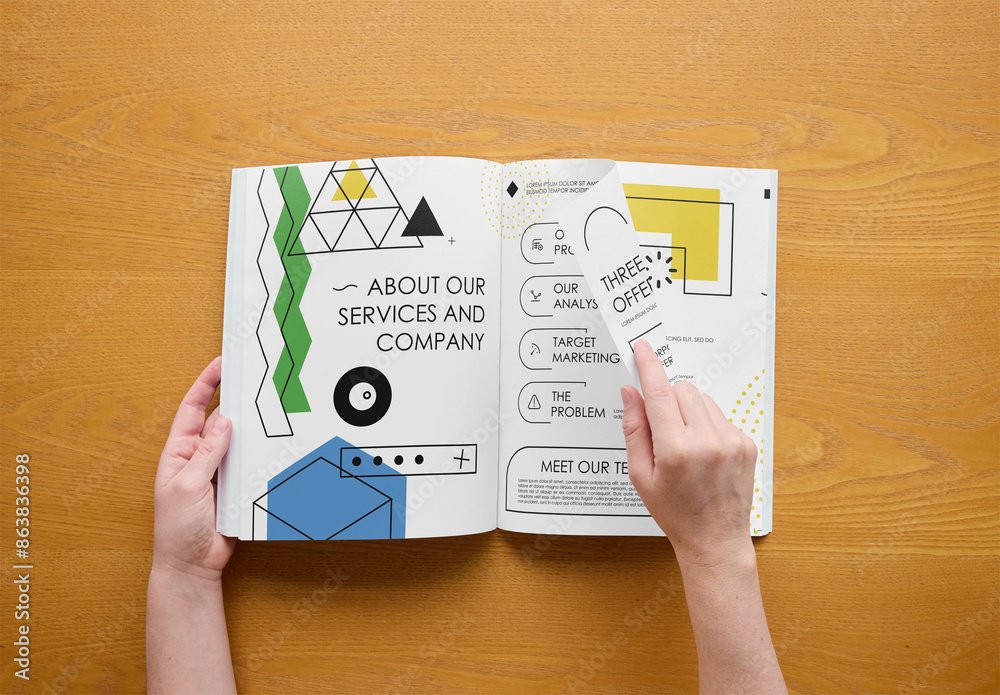 Mockup Of Person Turning Page In Customized Us Letter Magazine Stock ...