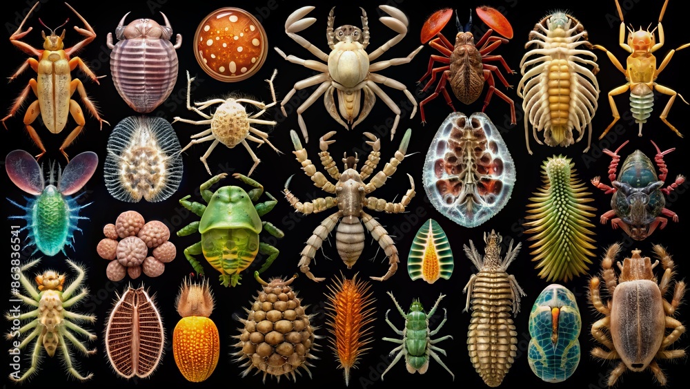 Microscopic view of assorted Acari species, showcasing diverse ...