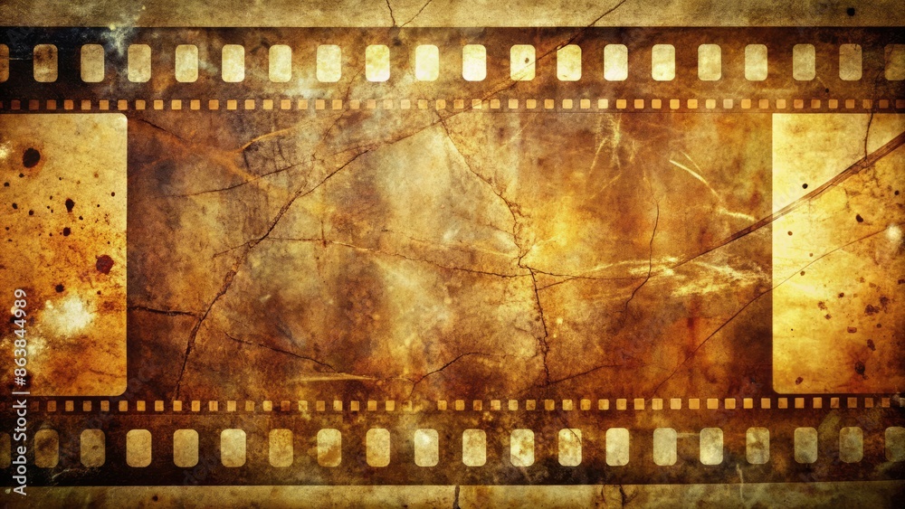 Old worn torn film strip with cracks dust particles and scratches ...