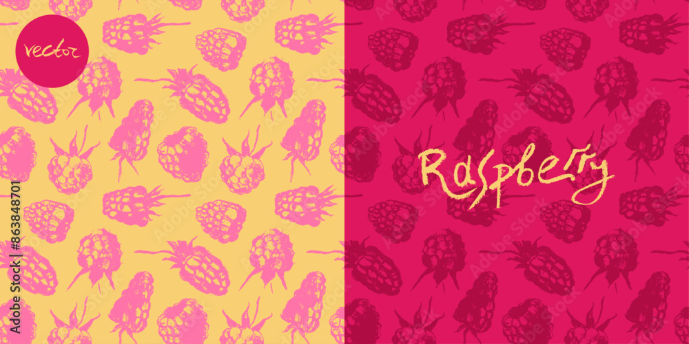 Color raspberry pattern seamless, raspberries illustration, hand-drawn ...