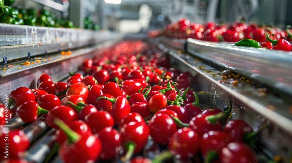 The De-Seeding Process Of Cherry Peppers In A Food Processing Plant ...