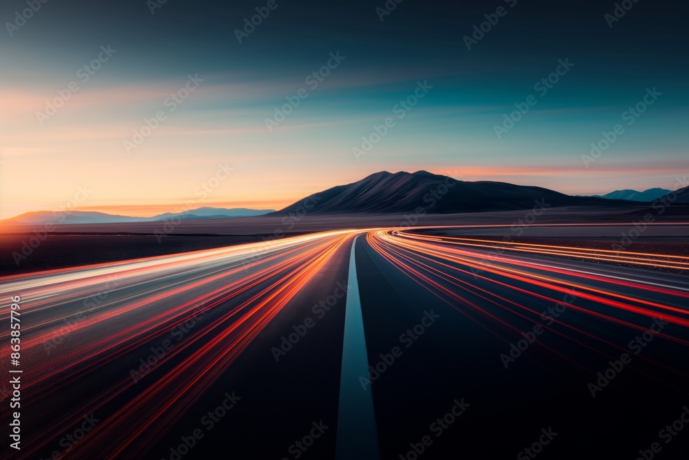 Long Exposure Highway with Light Trails at Sunset, Capturing the Speed ...