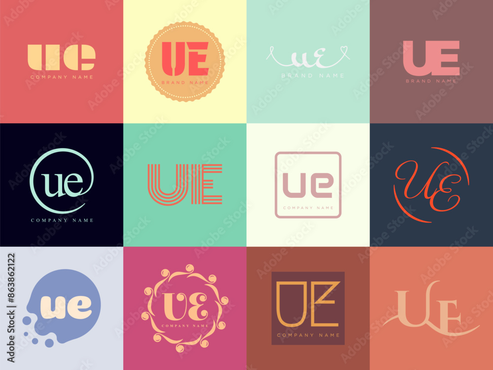 UE logo company template. Letter u and e logotype. Set different ...