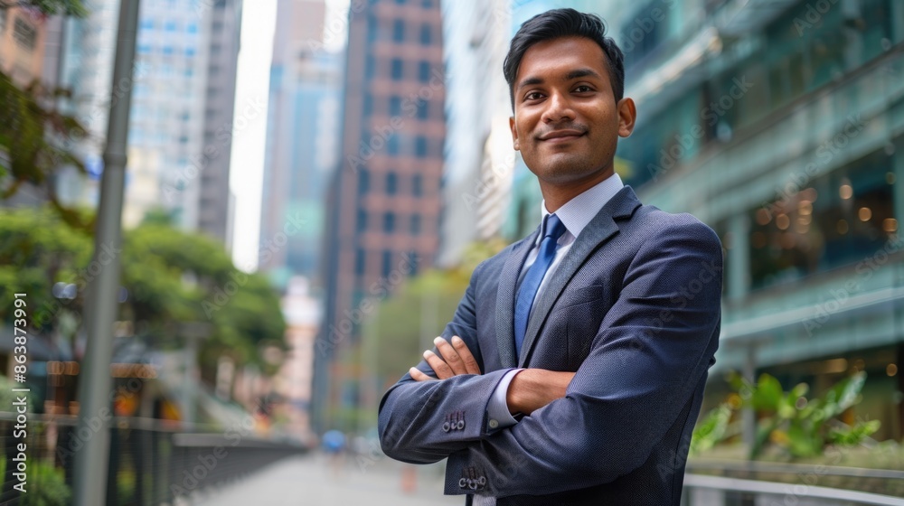 Professional businessman standing in front of a neutral background ...