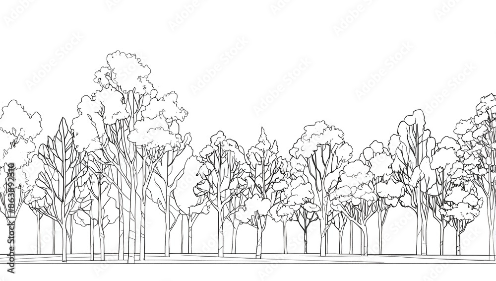 Architectural Drawings, Minimal style cad tree line drawing, Side view ...