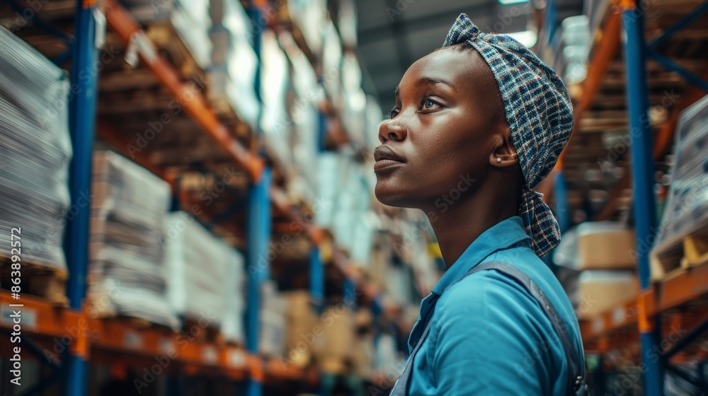African female worker in factory Workers working on stock inspection in ...