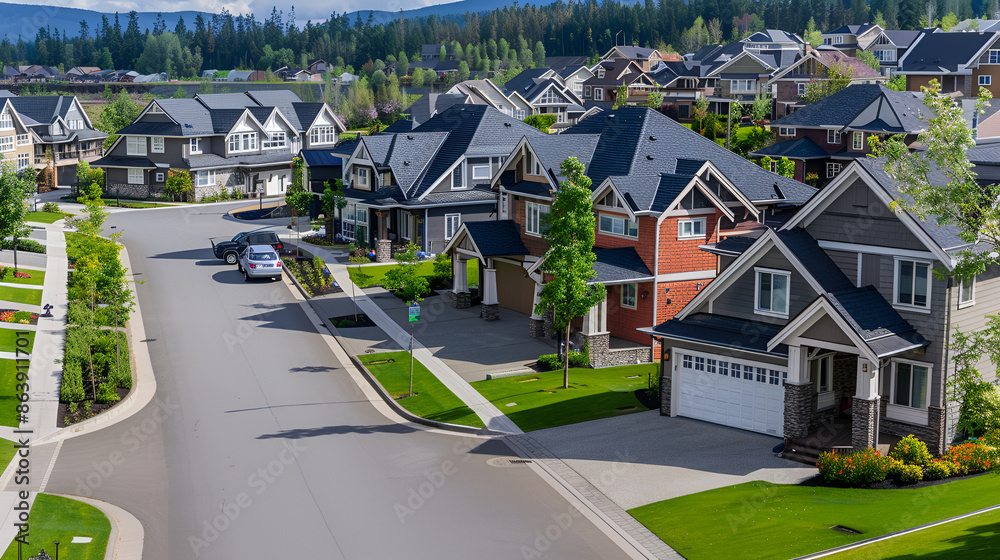 Nice and comfortable neighborhood. Some homes on the empty street in ...