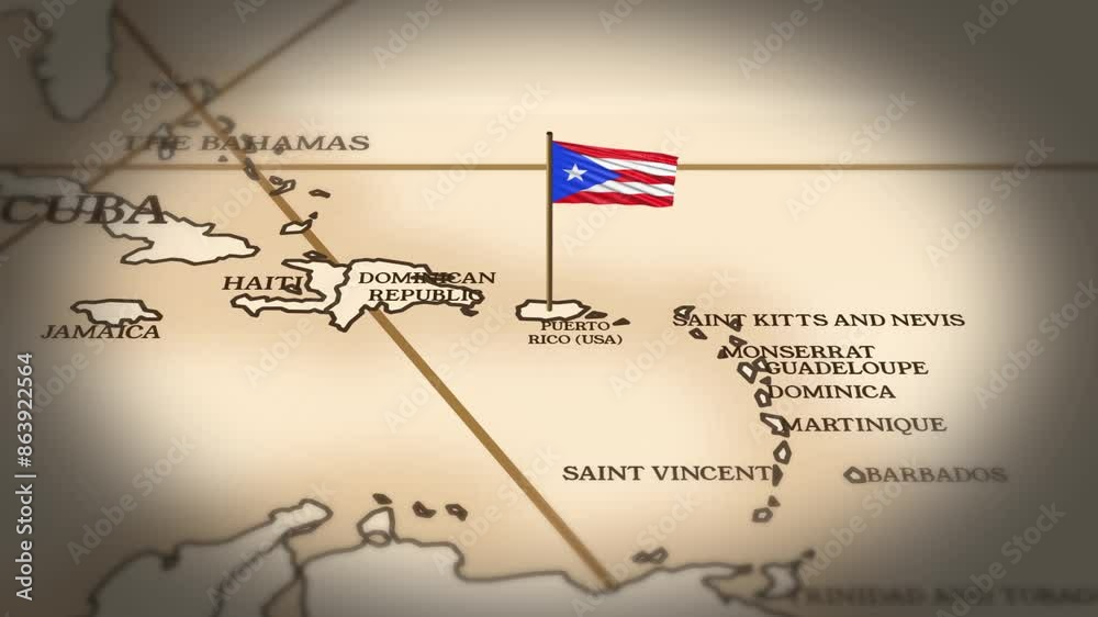 Puerto Rico flag showing on world map with 3D rendering Stock Video ...