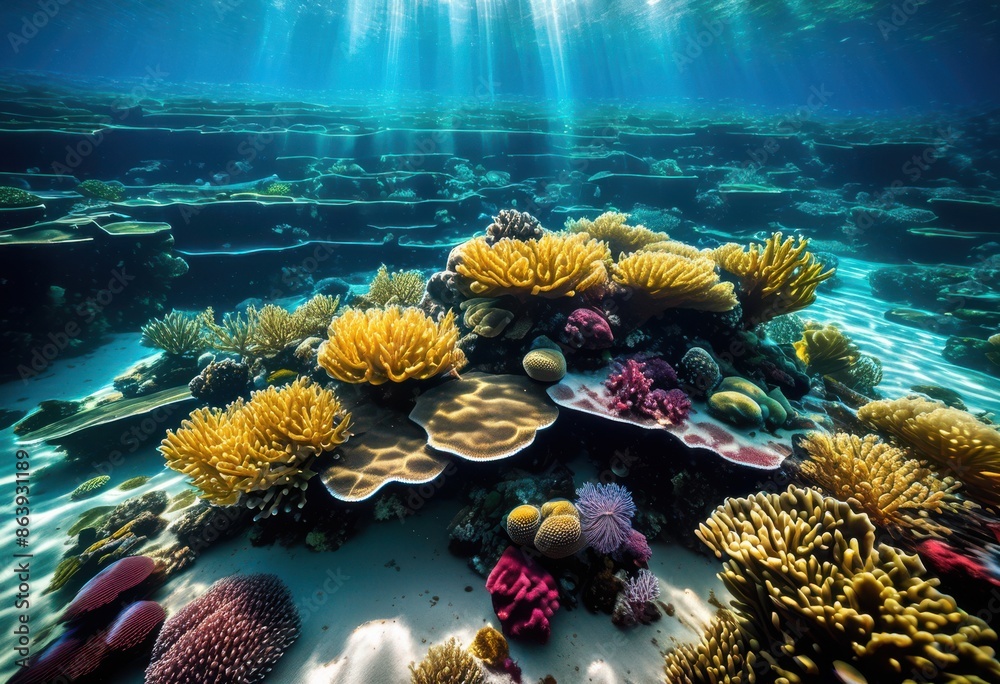 sunlight reflecting ocean floor through glass bottom boat, reflection ...