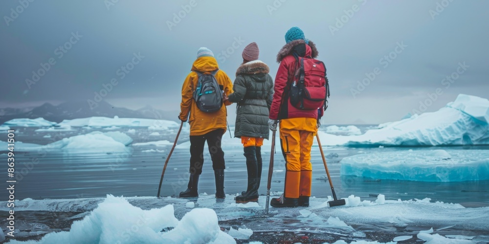 Team of Men and Women Using Ice Breaker in the Arctic for Collaborative ...