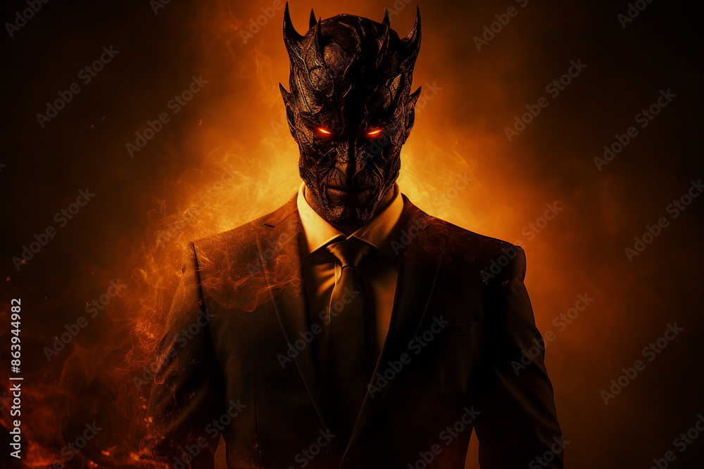 AI generated portrait of humanized demon fantasy style on dark red ...