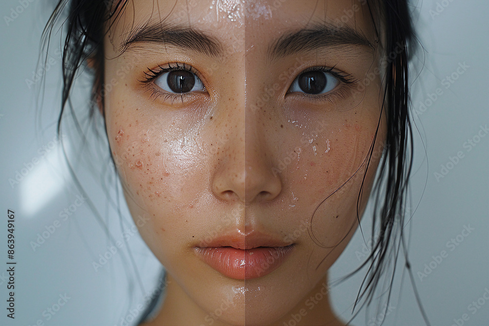 Generative with ai image features a chinese woman face split into two ...