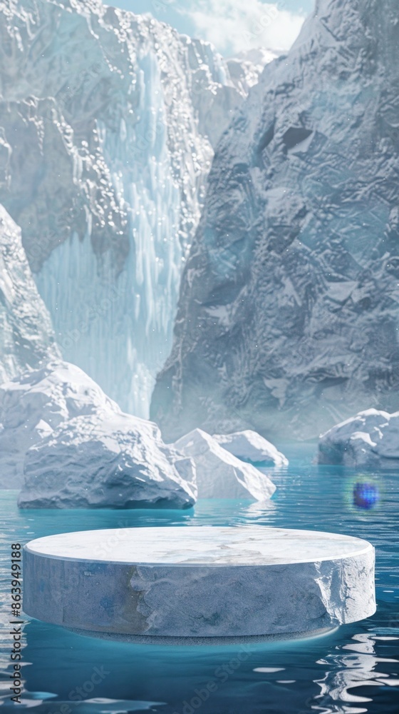 Ice background podium cold winter snow product platform floor frozen ...