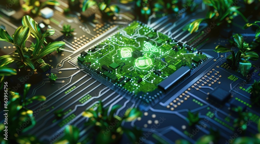 Digital green technology concept with icon and ecofriendly elements on ...