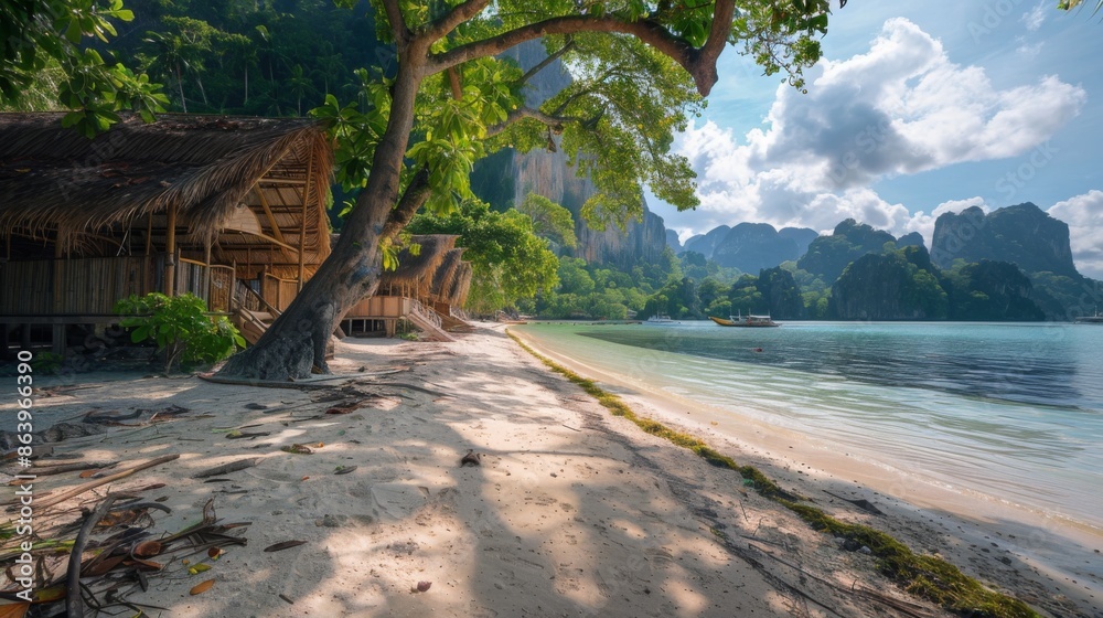 Palawan Island beach huts, Philippines Stock Illustration | Adobe Stock