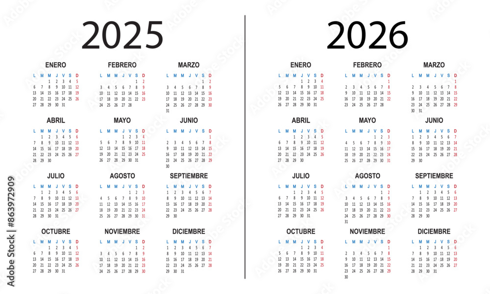 Poster Spanish calendar 2025 2026 years – Wall Art | UkPosters