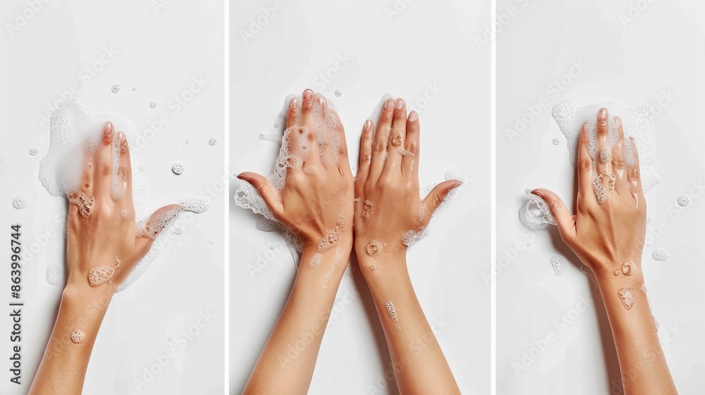 Sequence of Hands Washing Showing Hygiene Steps. Minimalist style ...