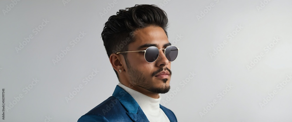 young socialite influencer hispanic guy on plain white background for ...
