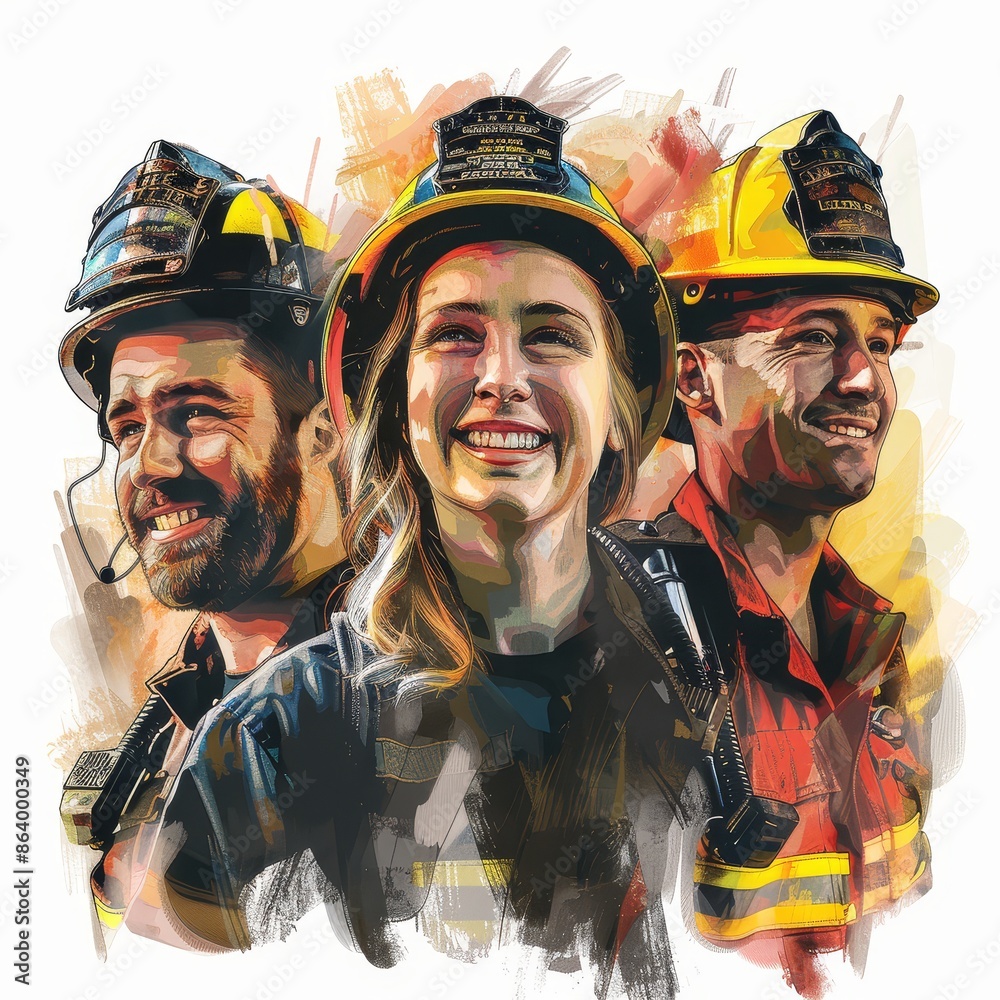 Portrait of Three Firefighters - Three firefighters, a man, a woman ...