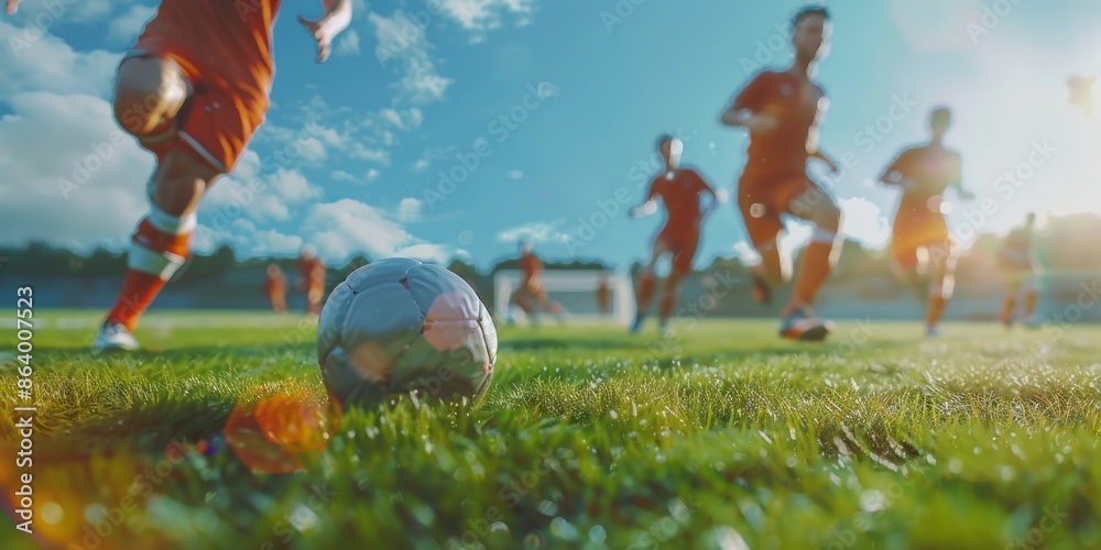 Sports, soccer, and team play in a league, championship, or match on ...