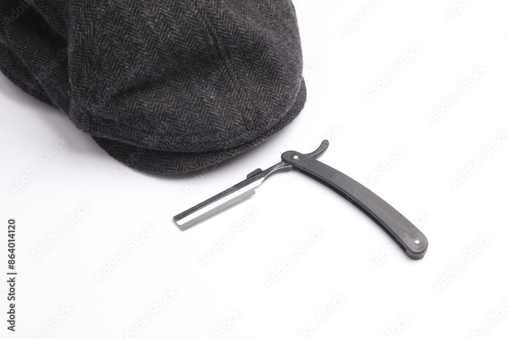 Straight razor with eight-bladed cap on a white background Stock Photo ...