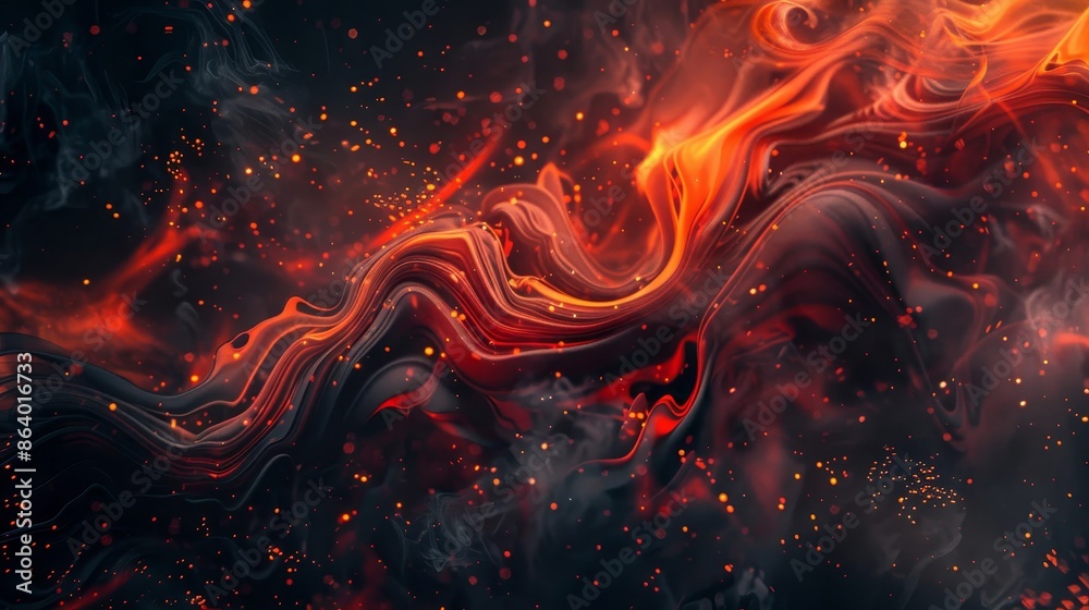 Ink-like fire patterns in blacks and reds with glowing particles ...