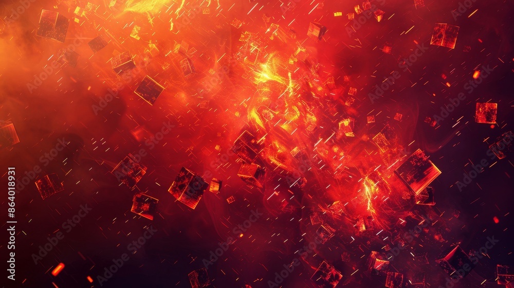 Pixelated fire textures in reds and yellows with glowing particles ...