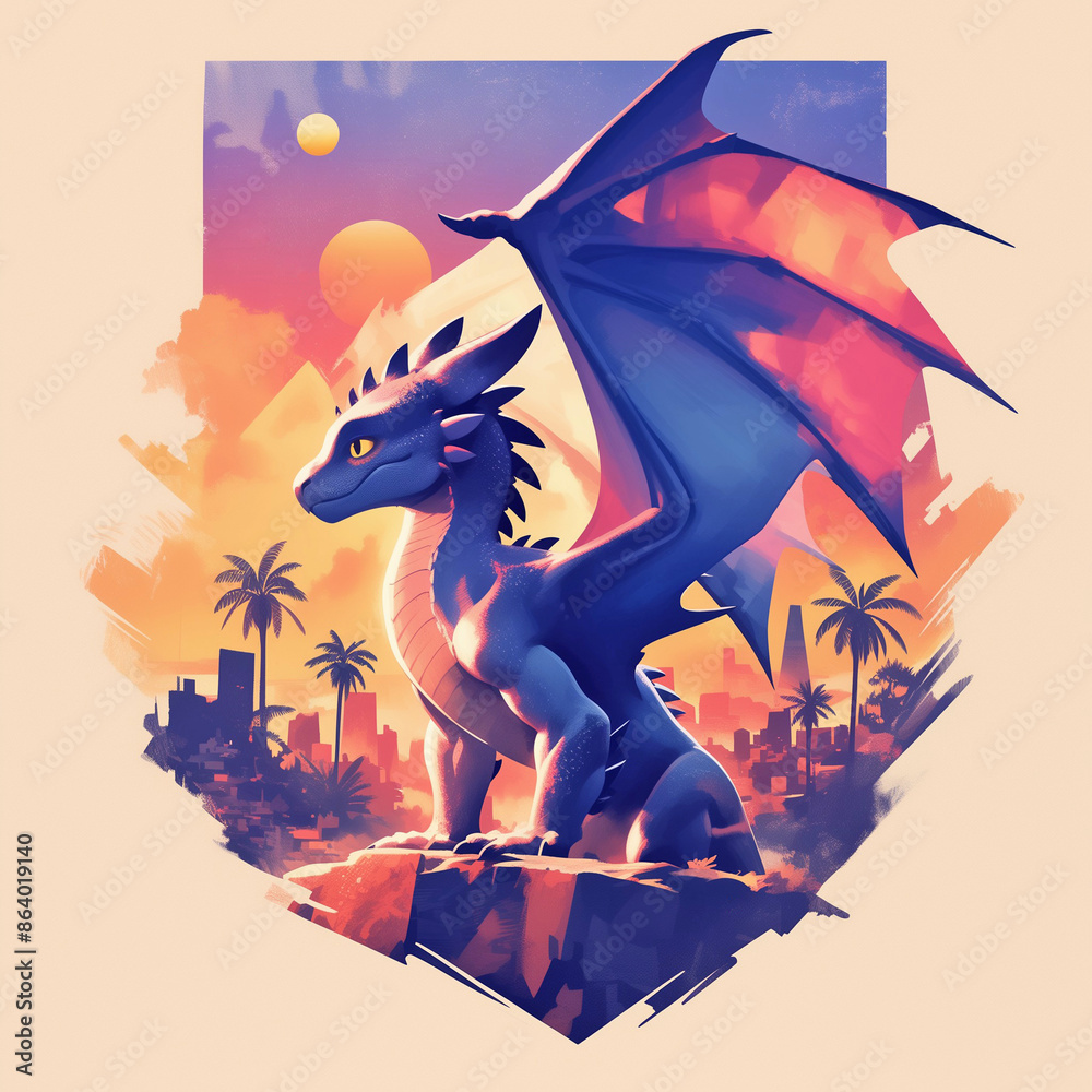 Dragon concept digital illustration. Dinosaur creative banner. Ancient ...