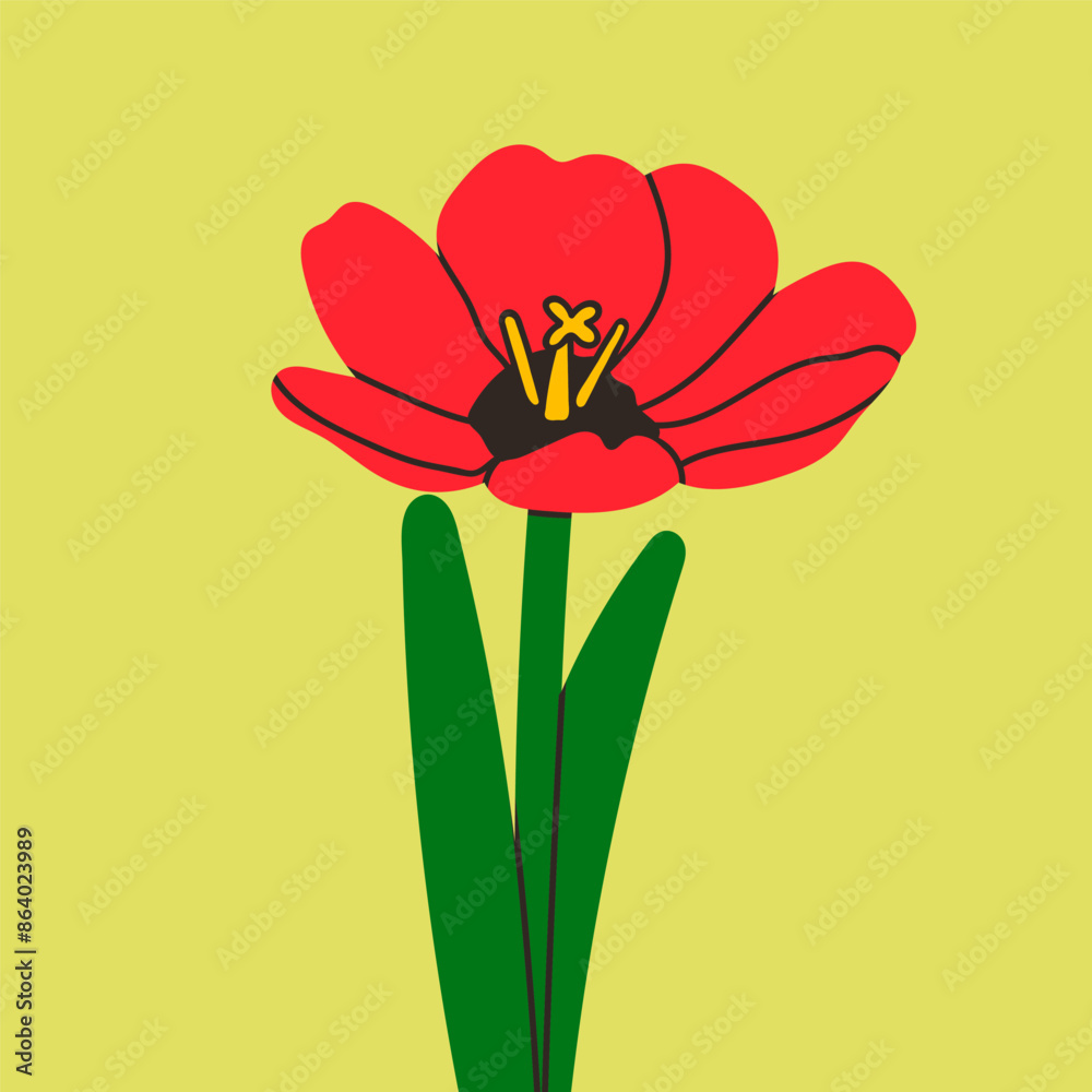 Abstract red poppy flower. Cartoon trendy style. Hand drawn modern ...