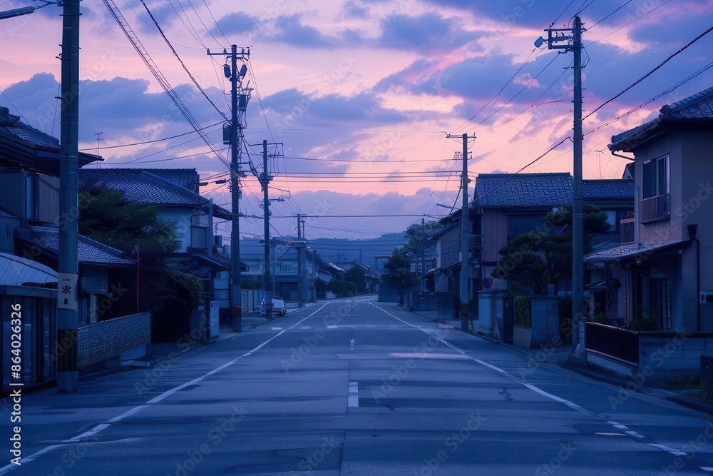 atmospheric japanese street scene at dawn blend of traditional machiya ...